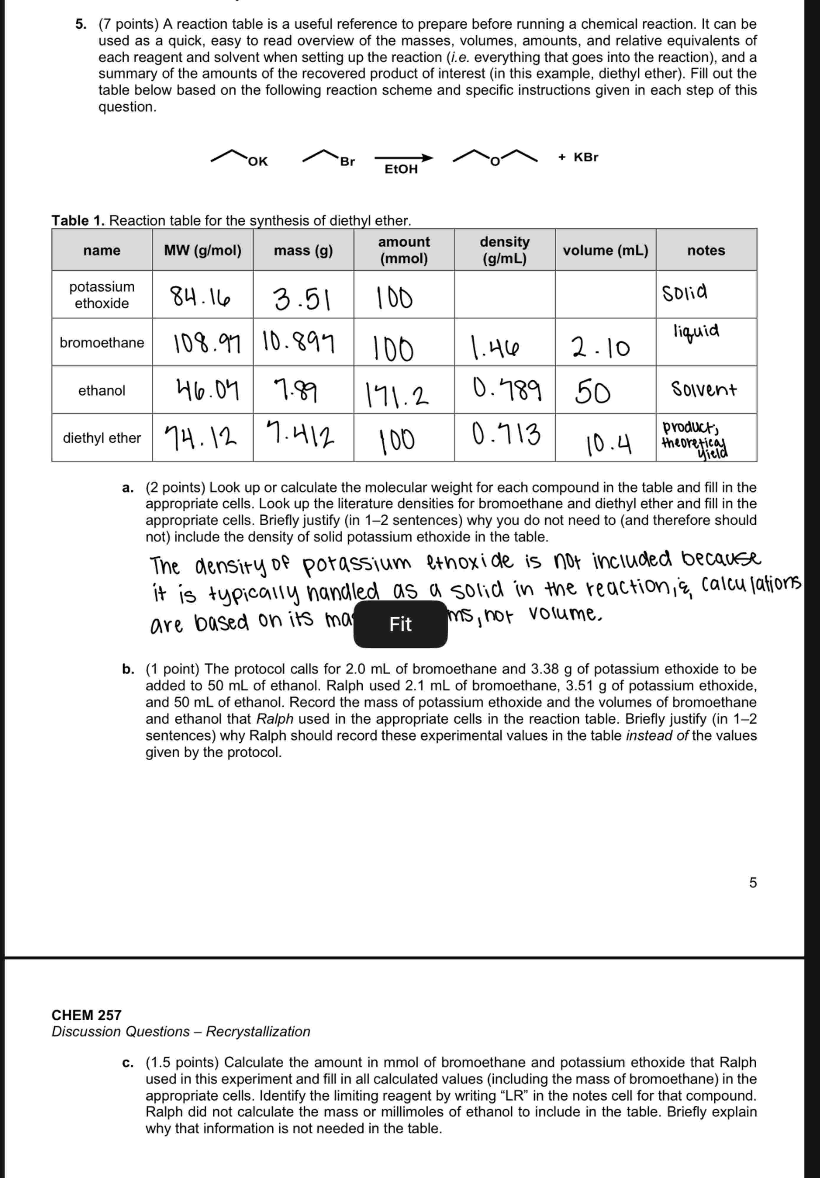 Solved 5. (7 ﻿points) ﻿A reaction table is a useful | Chegg.com