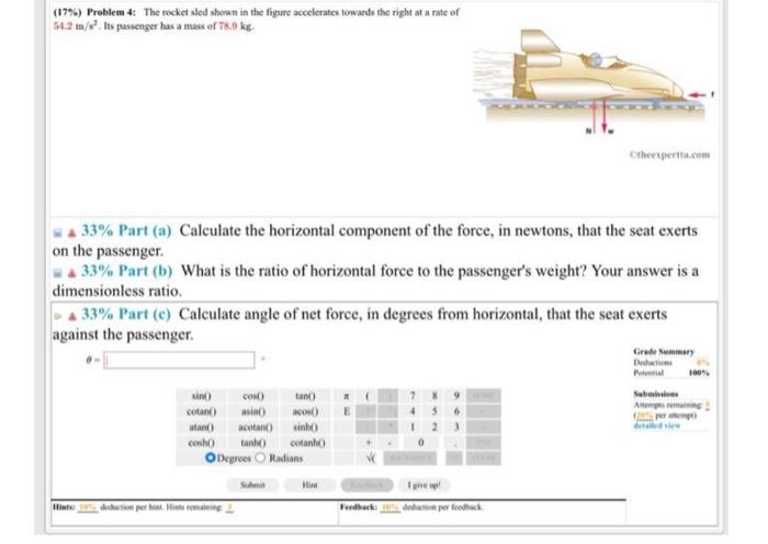 Solved (17%) Preblem 4: The recket sled shown in the figure | Chegg.com