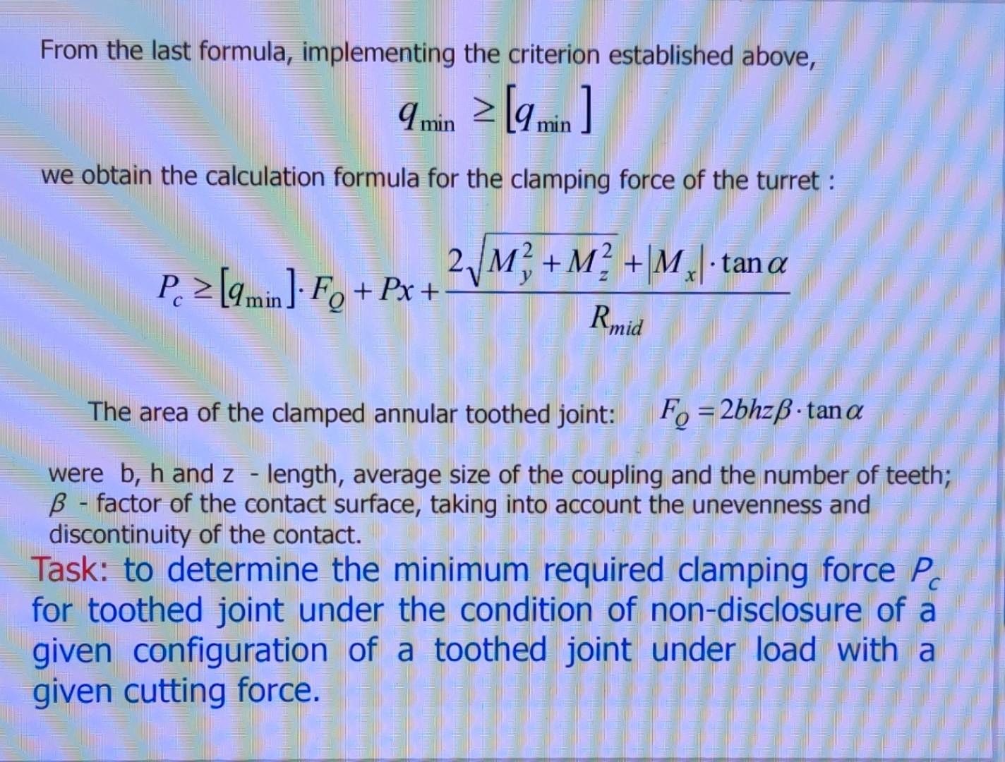 Task: to determine the minimum required clamping | Chegg.com