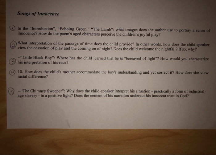 Songs of Innocence In the "Introduction", "Echoing | Chegg.com