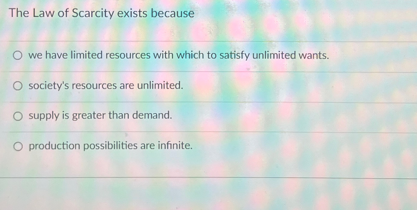 Solved The Law of Scarcity exists becausewe have limited | Chegg.com