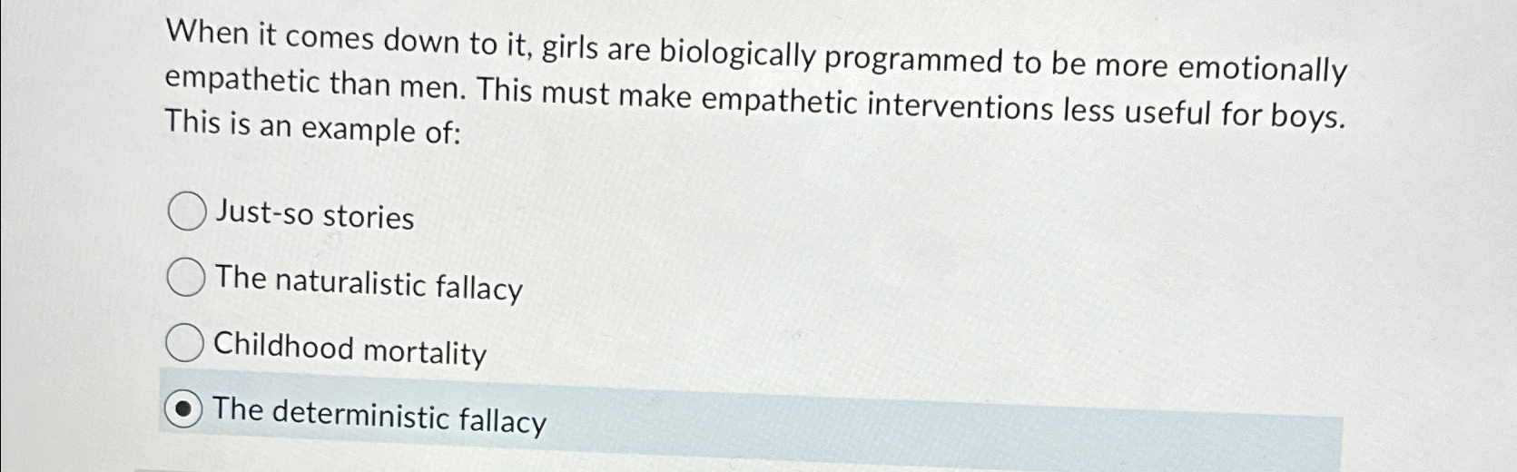 Solved When it comes down to it, ﻿girls are biologically | Chegg.com