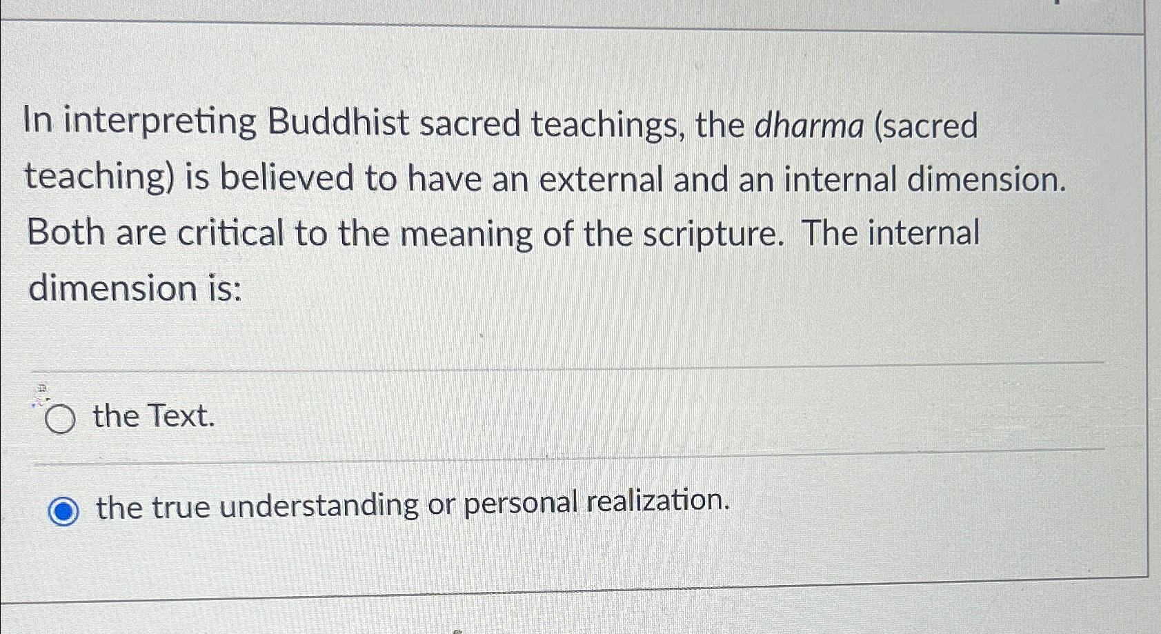 Solved In interpreting Buddhist sacred teachings, the dharma | Chegg.com