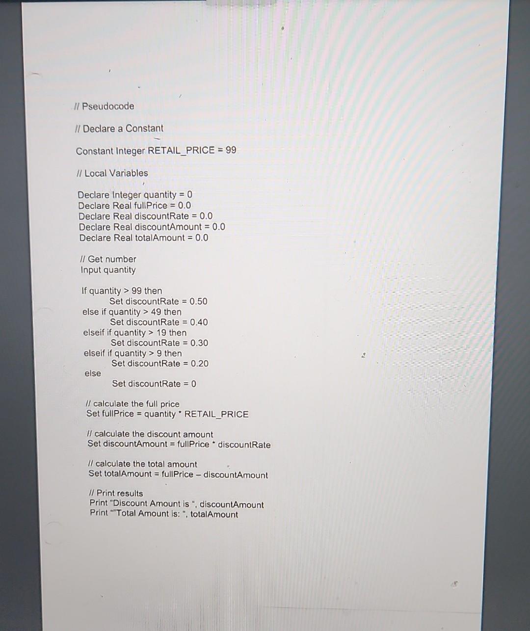 Solved Ii Pseudocode Ii Declare A Constant Constant Integer 5953