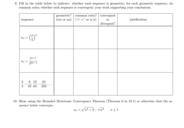 Solved 9. Fill in the table below to indicate: whether each | Chegg.com