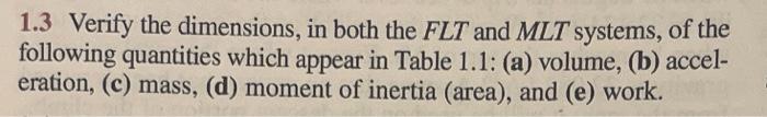 1.3 Verify the dimensions, in both the FLT and MLT | Chegg.com