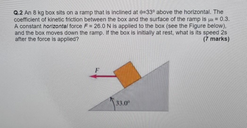 Solved Q.2 An 8 kg box sits on a ramp that is inclined at | Chegg.com