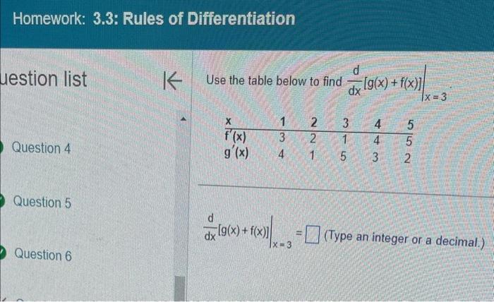 Solved Homework: 3.3: Rules of Differentiation uestion list | Chegg.com