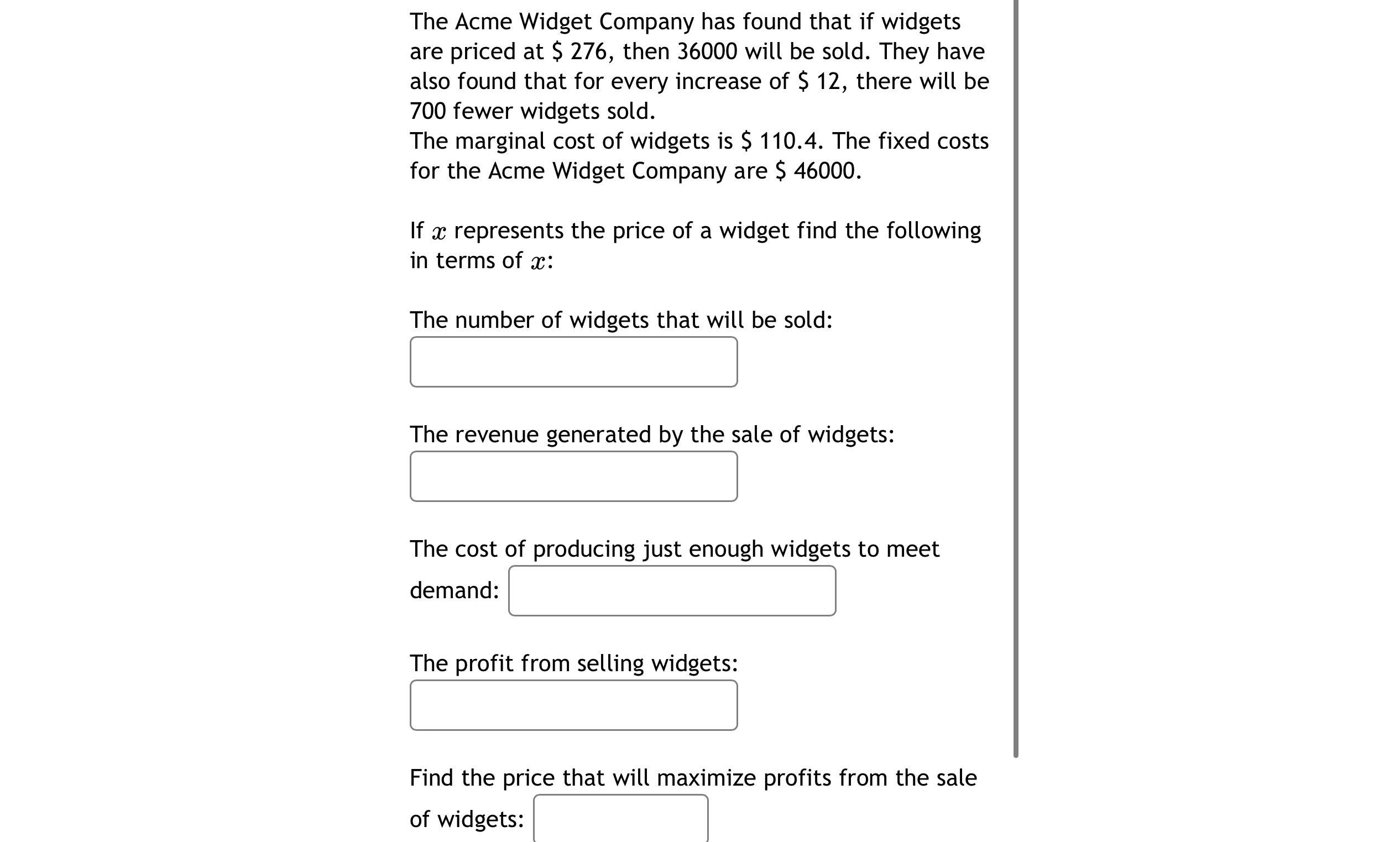 Solved The Acme Widget Company has found that if widgets are | Chegg.com