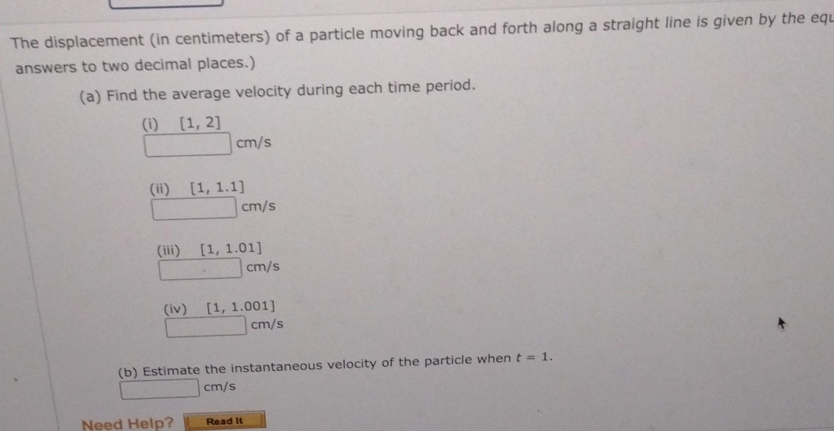 The displacement (in centimeters) of a particle | Chegg.com