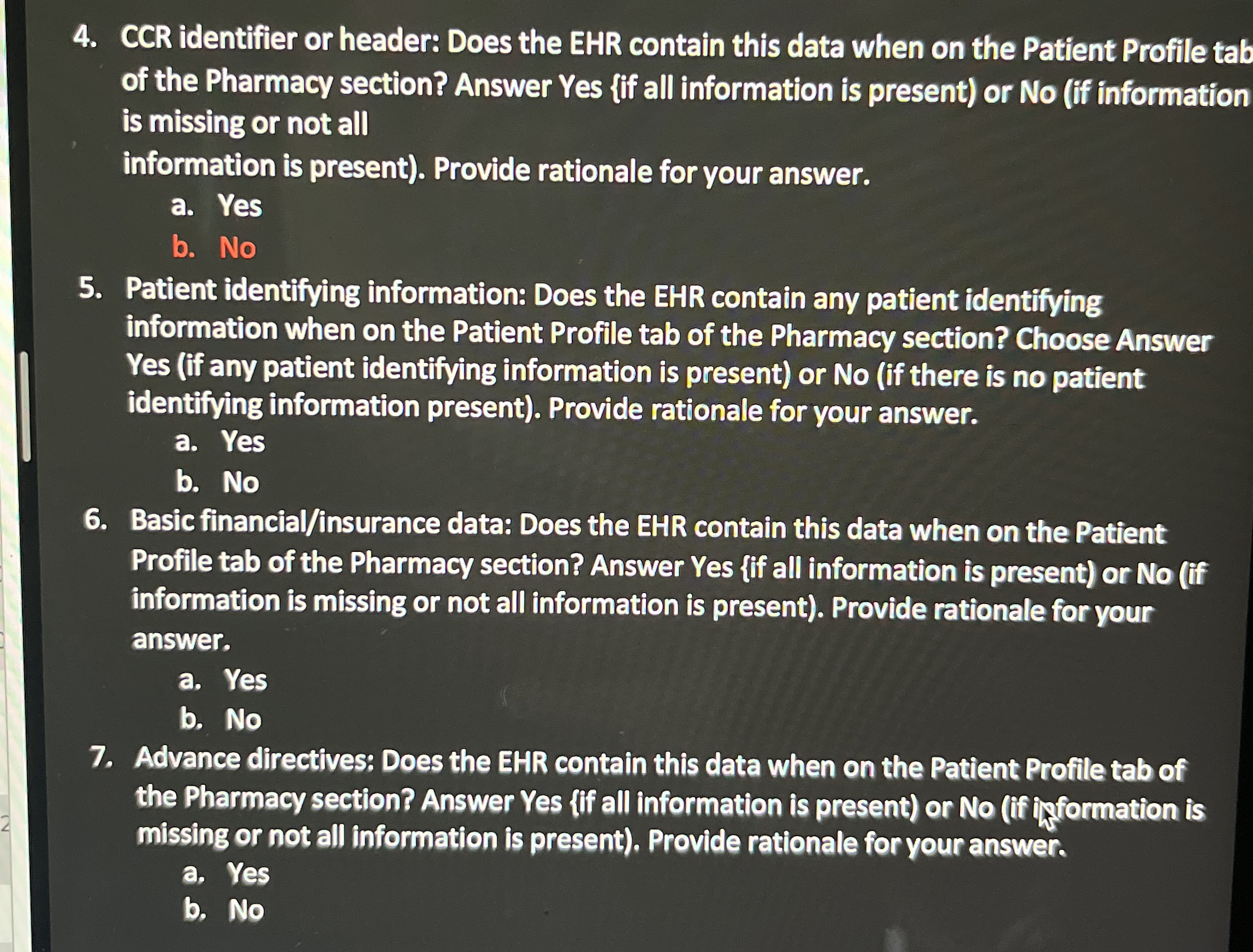 Solved CCR identifier or header: Does the EHR contain this | Chegg.com