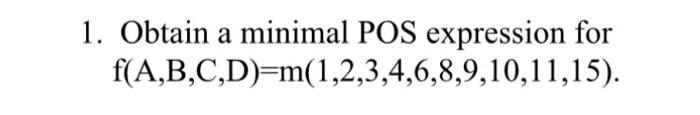 Obtain a minimal POS expression for | Chegg.com