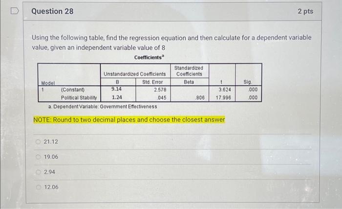 Question 28 Using the following table, find the | Chegg.com
