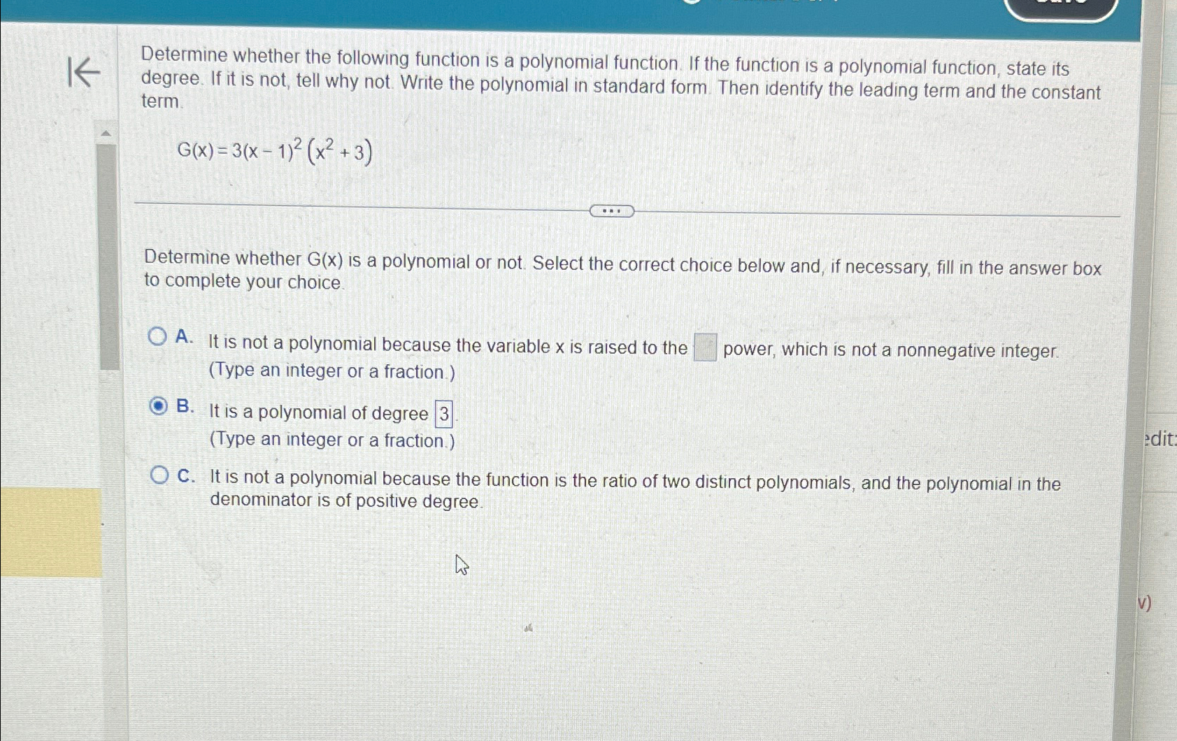 Solved Determine whether the following function is a | Chegg.com