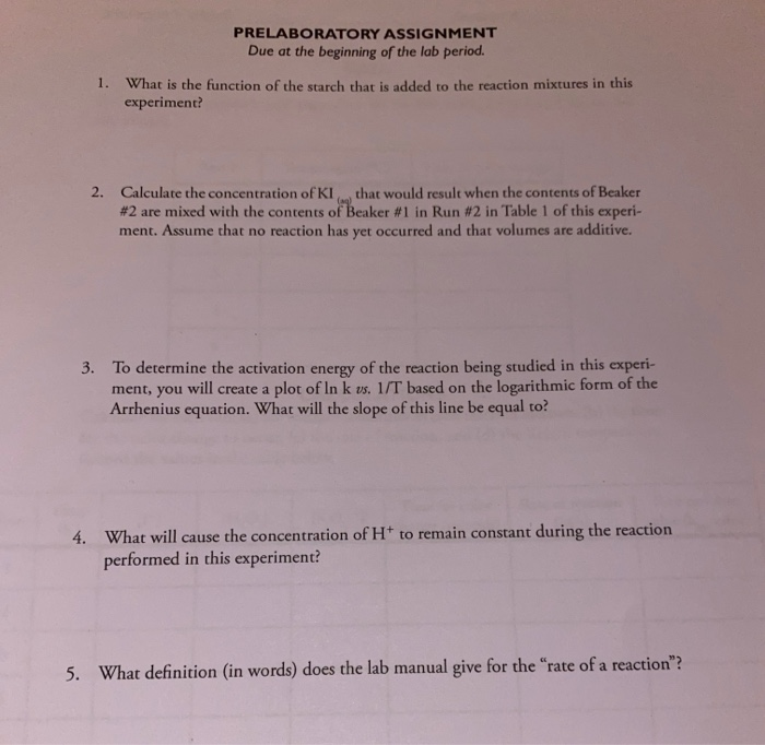 Solved PRELABORATORY ASSIGNMENT Due at the beginning of the | Chegg.com