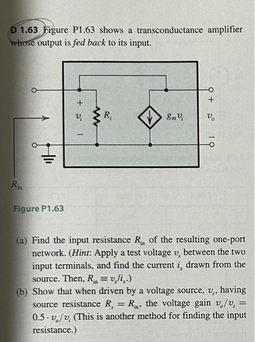 Solved D 1.63 Figure P1.63 shows a transconductance | Chegg.com