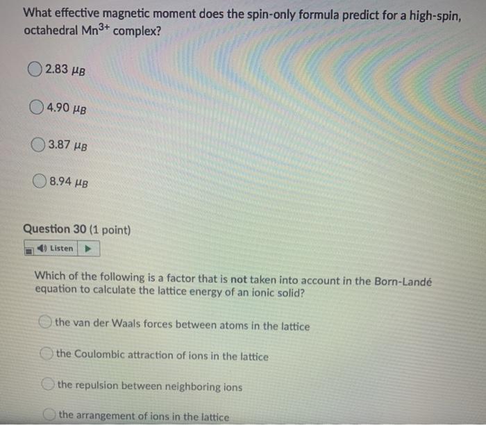Solved What effective magnetic moment does the spin-only | Chegg.com