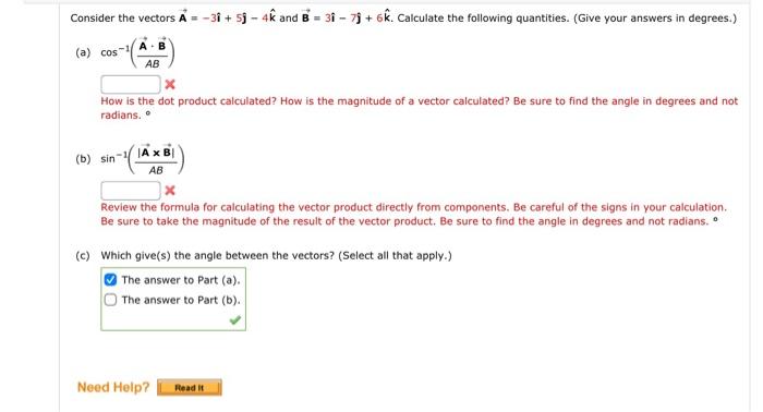 Solved Consider the vectors A=−3i^+5j−4k^ and B=3i^−7j^+6k^. | Chegg.com