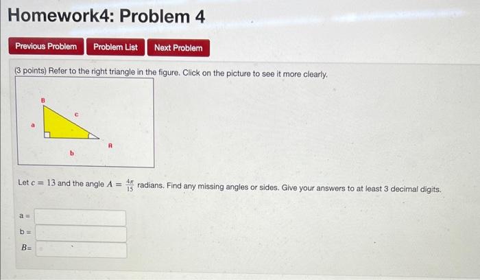 Solved (3 points) Refer to the right triangle in the figure. | Chegg.com