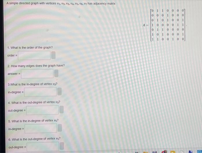 Solved A simple directed graph with vertices | Chegg.com