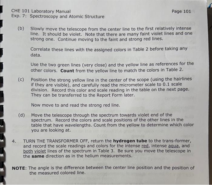 CHE 101 Laboratory Manual Exp. 7: Spectroscopy and | Chegg.com