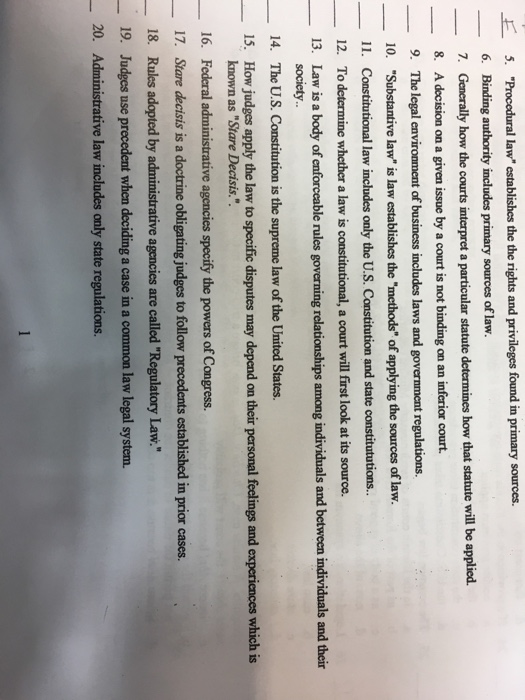 Solved E 5. "Procedural law" establishes the the rights and | Chegg.com