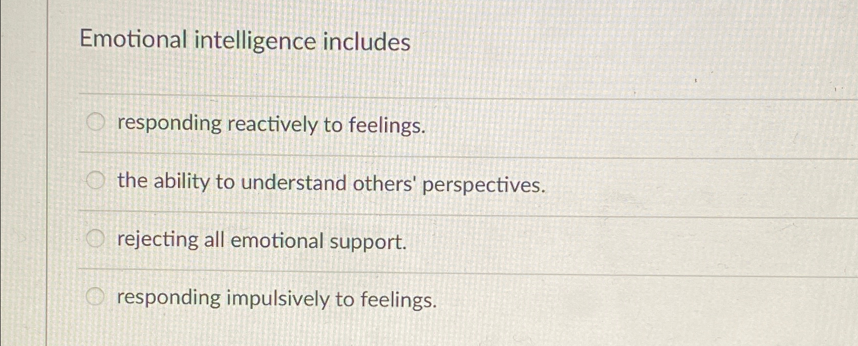 Solved Emotional intelligence includesresponding reactively | Chegg.com