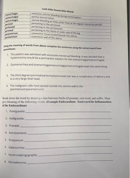 Solved Look Alikne. Using the meaning of words from above | Chegg.com