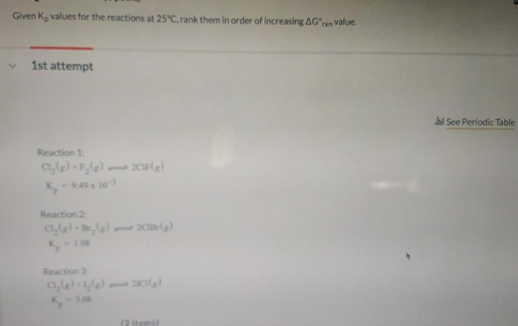 Solved Given Kp values for the reactions at 25°C, rank them | Chegg.com