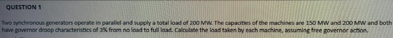 Solved QUESTION 1Two synchronous generators operate in | Chegg.com
