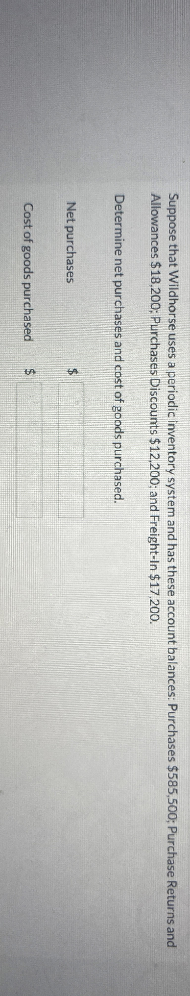 Solved Suppose that Wildhorse uses a periodic inventory | Chegg.com