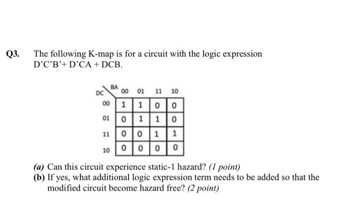 Solved The following K-map is for a circuit with the logic | Chegg.com