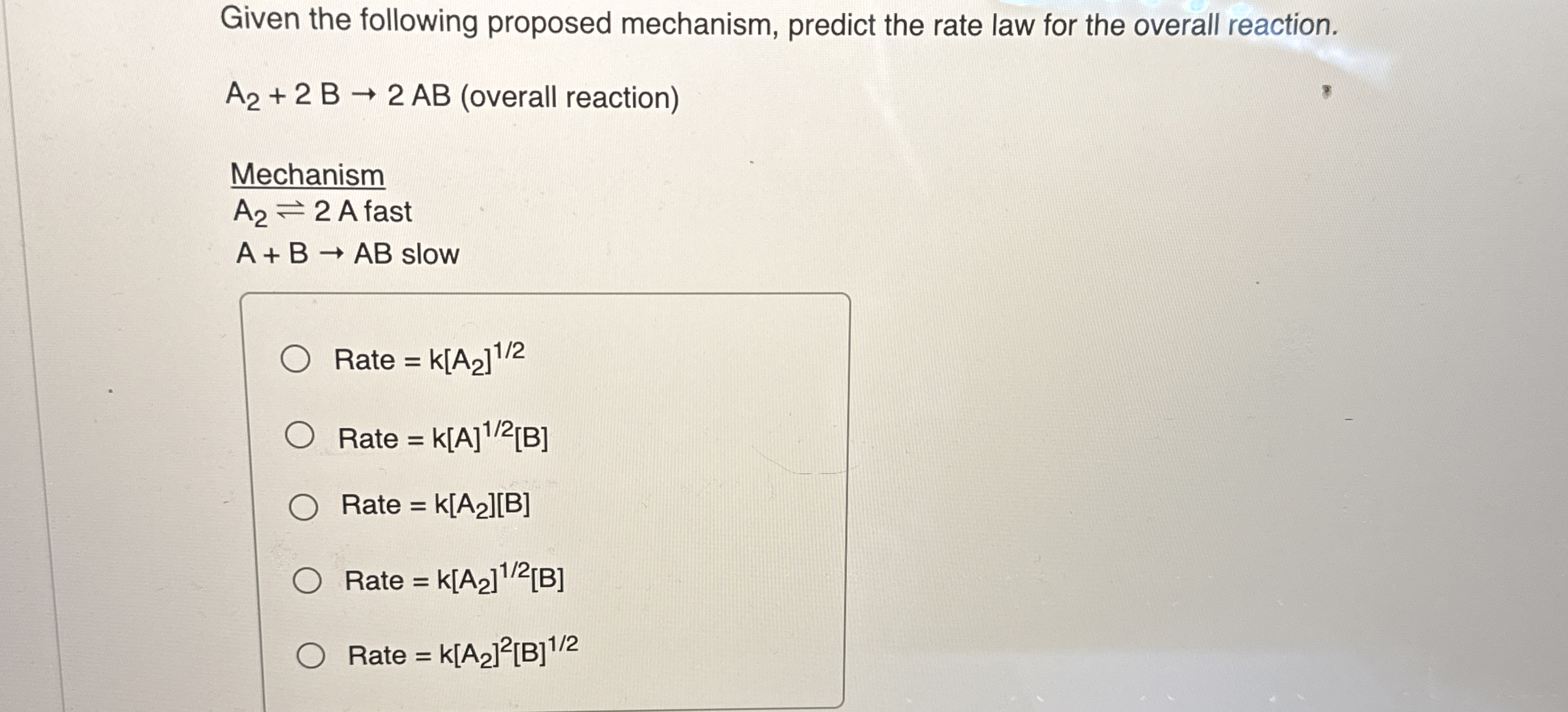 Solved Given the following proposed mechanism, predict the | Chegg.com