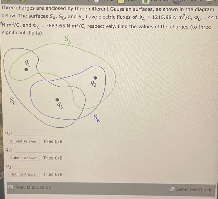 Solved Three charges are enclosed by three different | Chegg.com