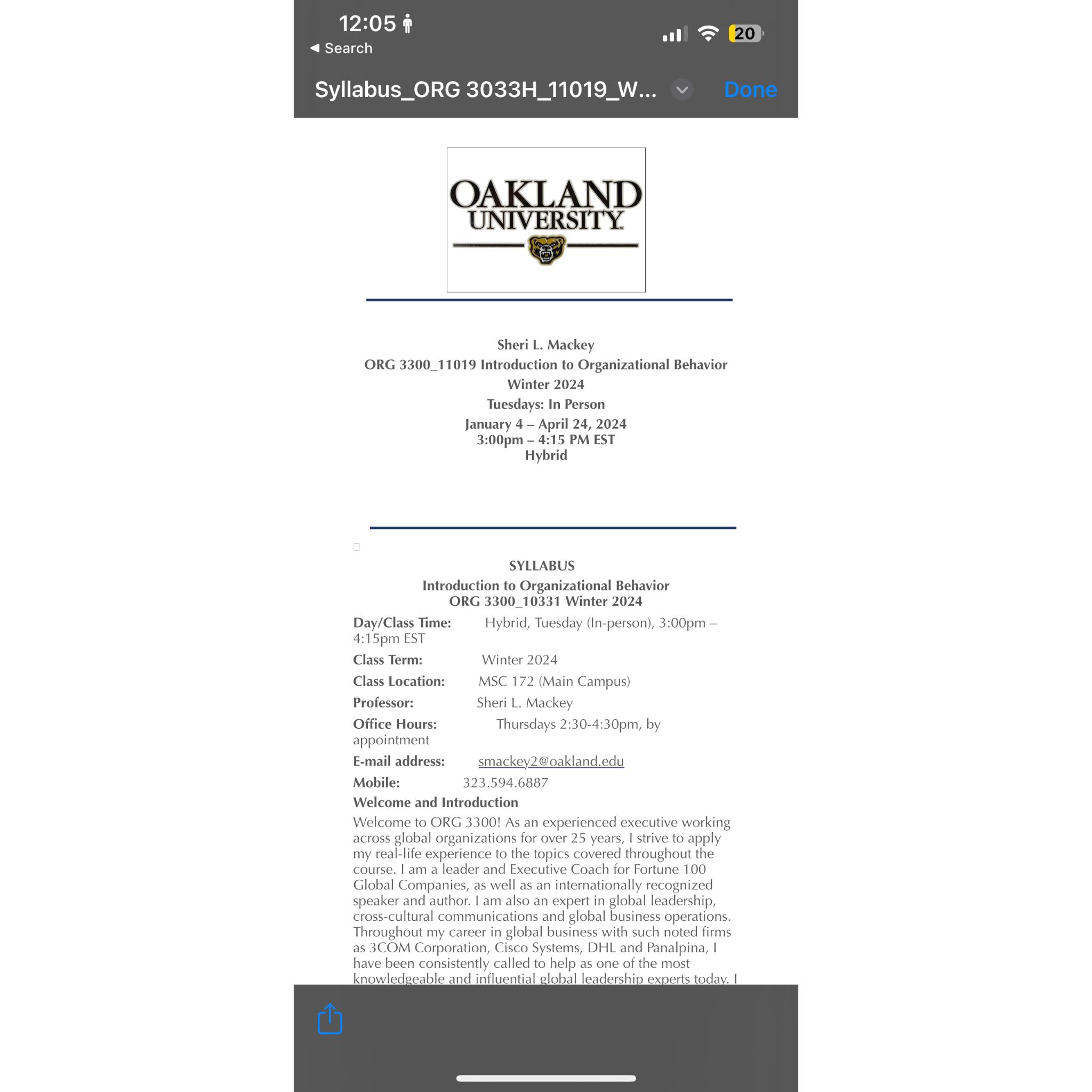 Solved 12:05 †20SearchSyllabus_ORG 3033H_11019_W...Sheri L. | Chegg.com