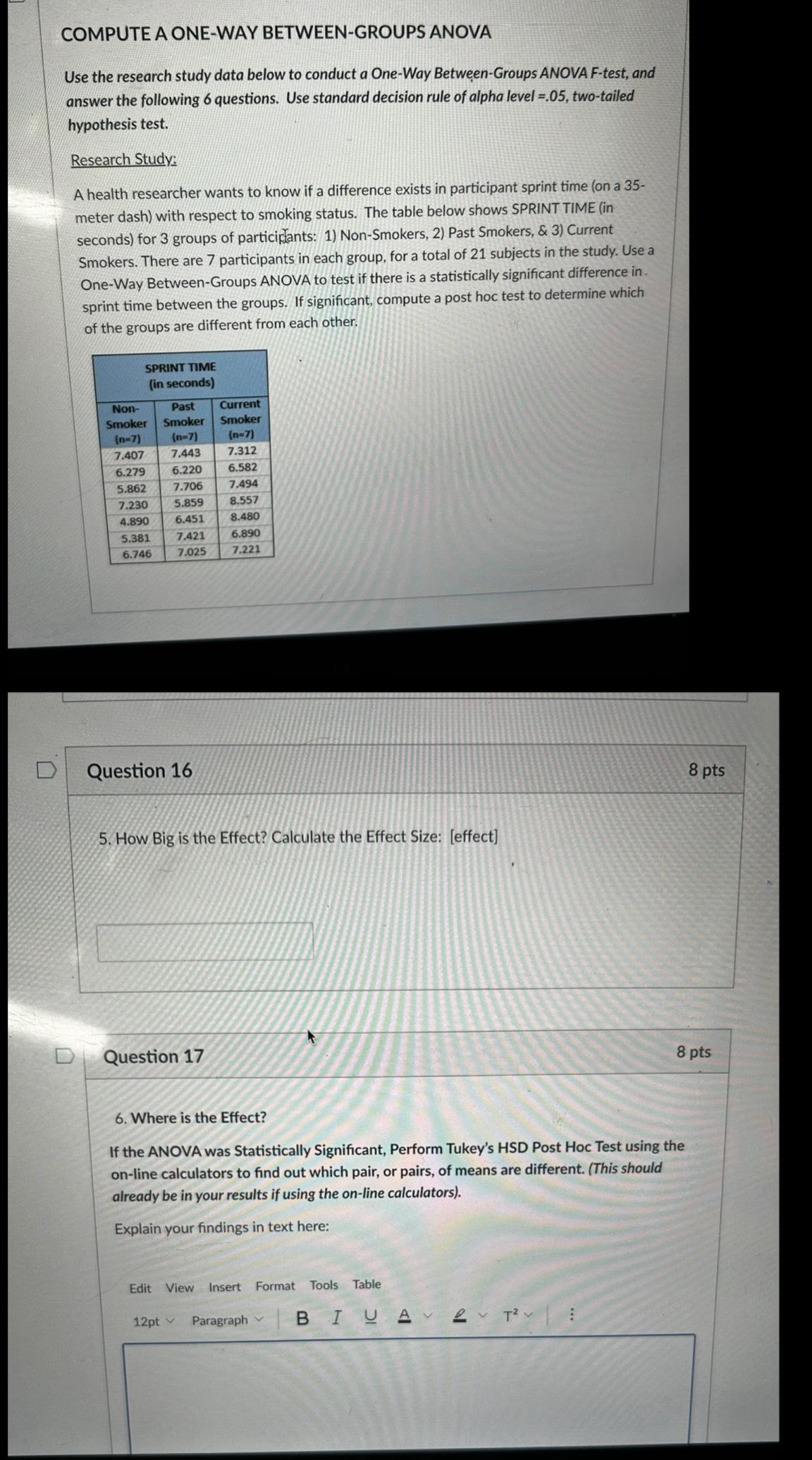 Solved COMPUTE A ONE-WAY BETWEEN-GROUPS ANOVAUse the | Chegg.com