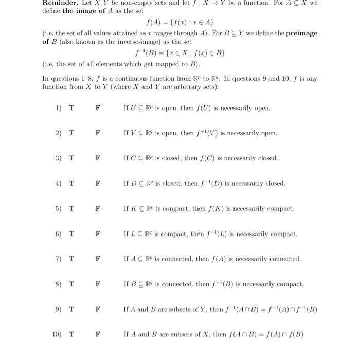 Solved Reminder. Let X,Y be non-empty sets and let f:X→Y be | Chegg.com