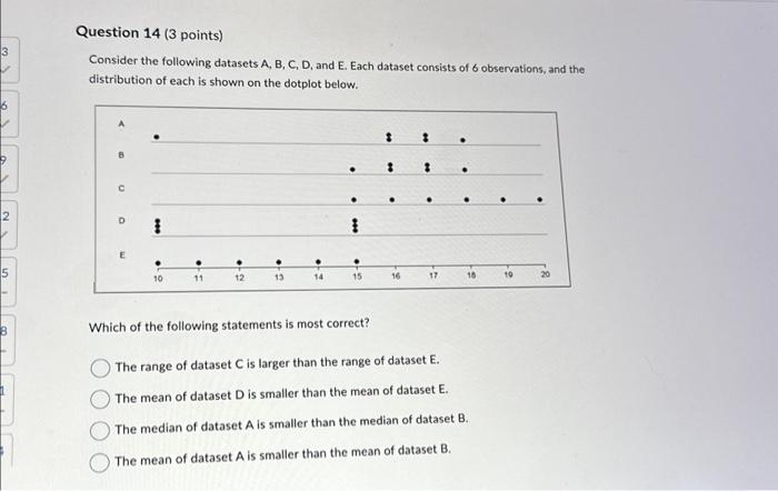 Solved 3 6 5 8 Question 14 (3 points) Consider the following | Chegg.com