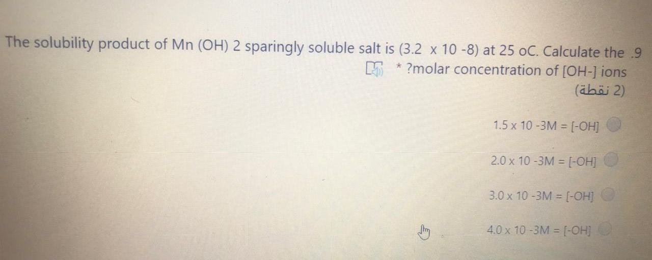 Solved The solubility product of Mn (OH) 2 sparingly soluble | Chegg.com