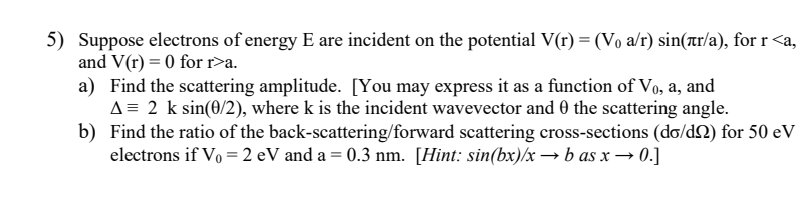 Suppose electrons of energy E ﻿are incident on the | Chegg.com