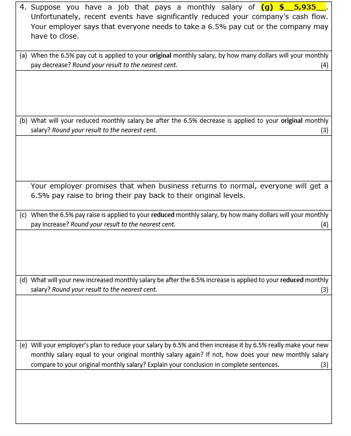 Solved 4. ﻿Suppose you have a job that pays a monthly salary | Chegg.com