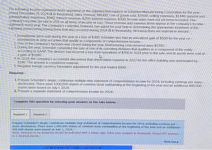 Solved The following income statement items appeared on the | Chegg.com