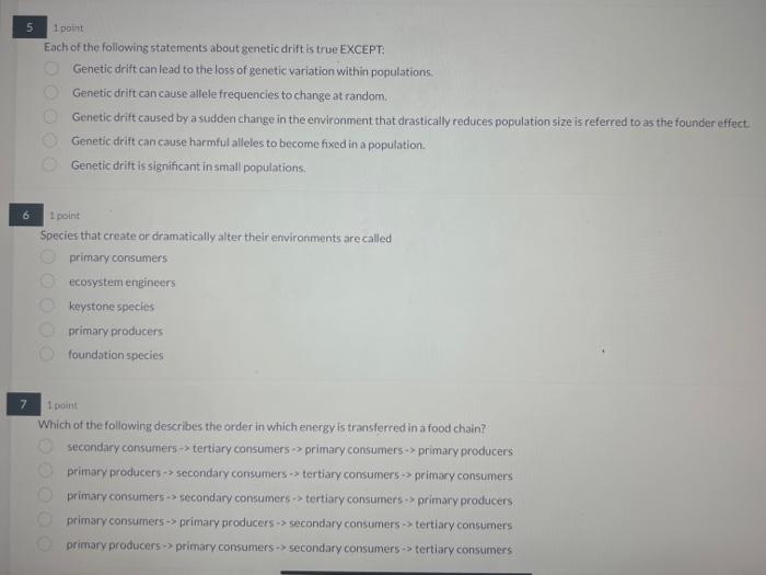 Solved 5. 1 point Each of the following statements about | Chegg.com