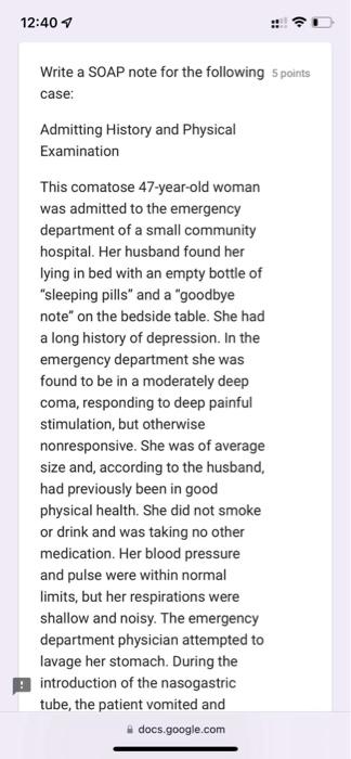 Solved Write a SOAP note for the following case: Admitting | Chegg.com