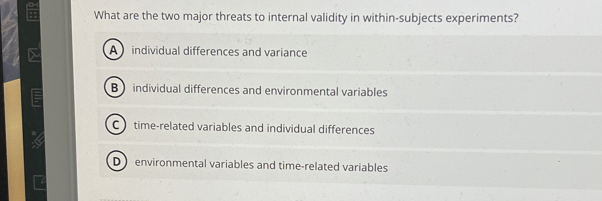 Solved What are the two major threats to internal validity | Chegg.com