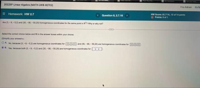 Solved 20225P Linear Algebra (MATH-2418-82702) Fru Adnan | Chegg.com