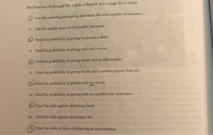 Solved For Exercises #1 through #11, a dime is flipped, and | Chegg.com