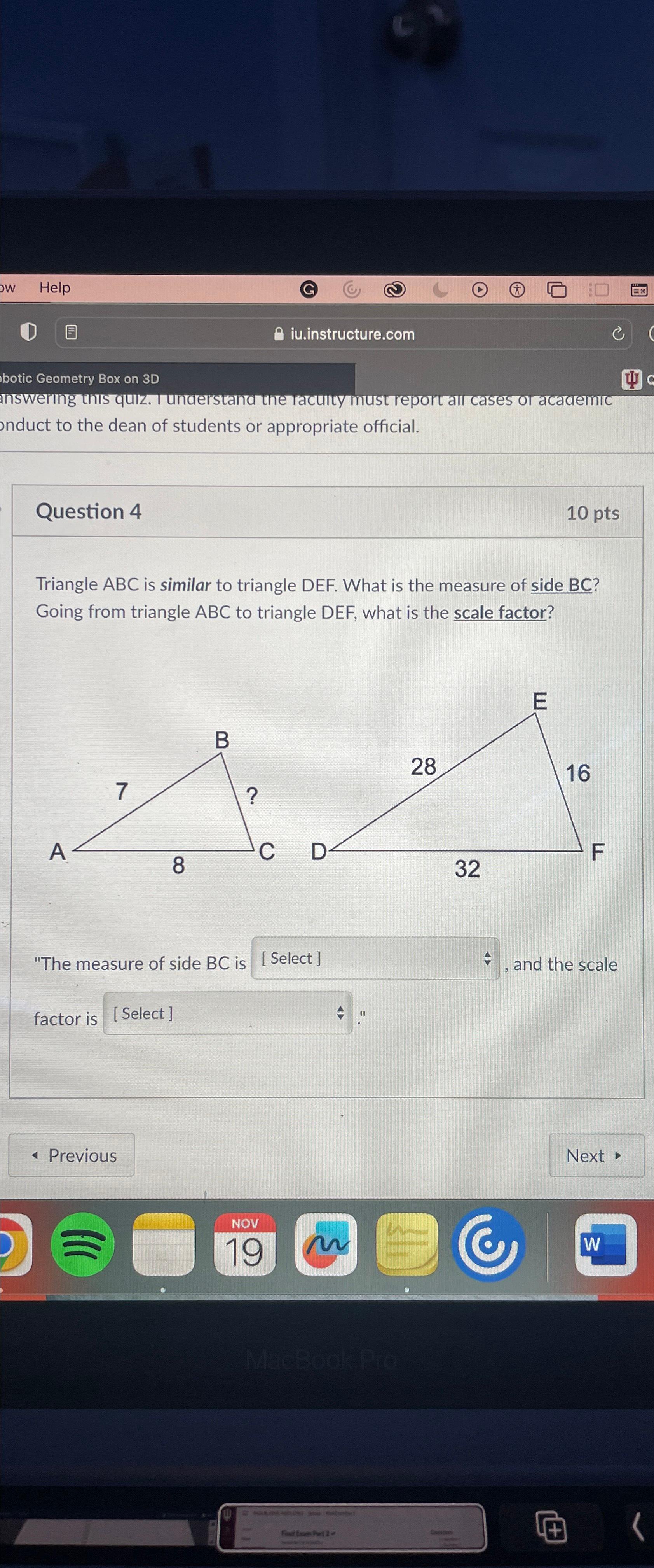 Solved Question 410 ﻿ptsTriangle ABC is similar to triangle | Chegg.com