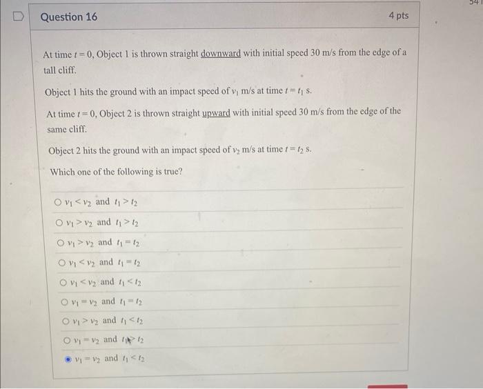 Solved At time t=0, Object 1 is thrown straight downward | Chegg.com