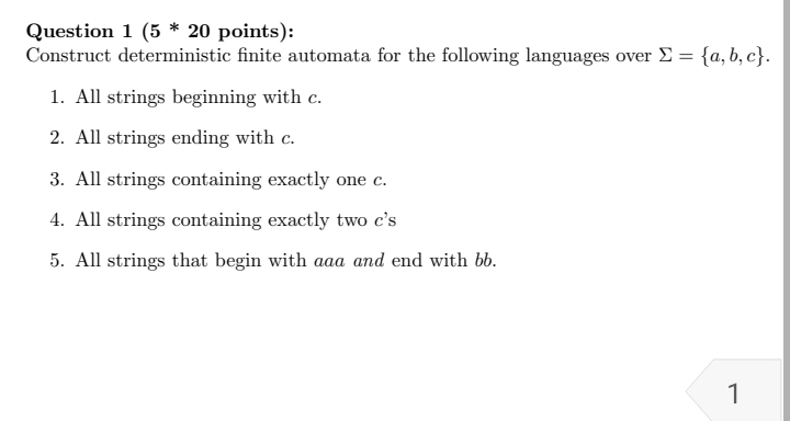 Solved Question 1 (5 * 20 ﻿points):Construct deterministic | Chegg.com